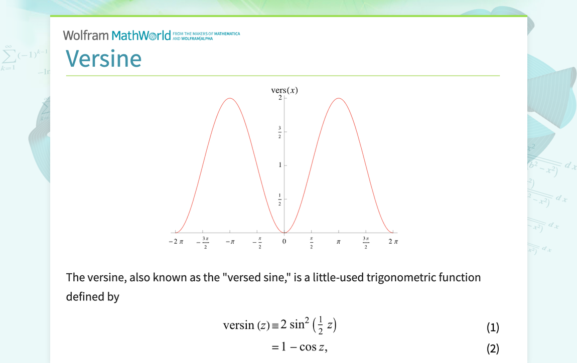 Versine -- from Wolfram MathWorld