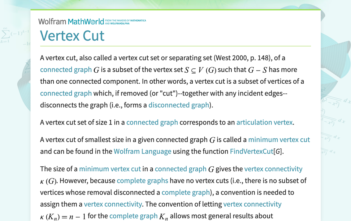 Vertex Cut -- from Wolfram MathWorld