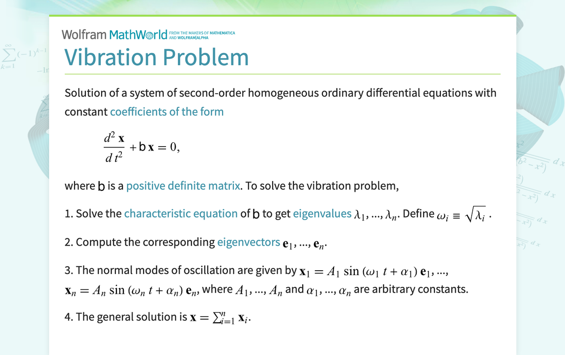 Vibration Problem -- from Wolfram MathWorld