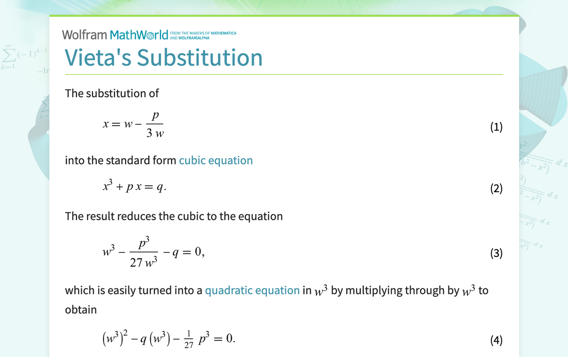 Vieta's Substitution -- from Wolfram MathWorld