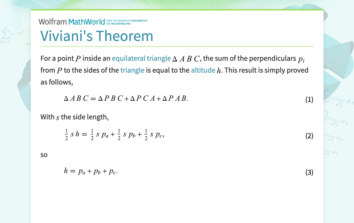 Viviani's Theorem -- from Wolfram MathWorld