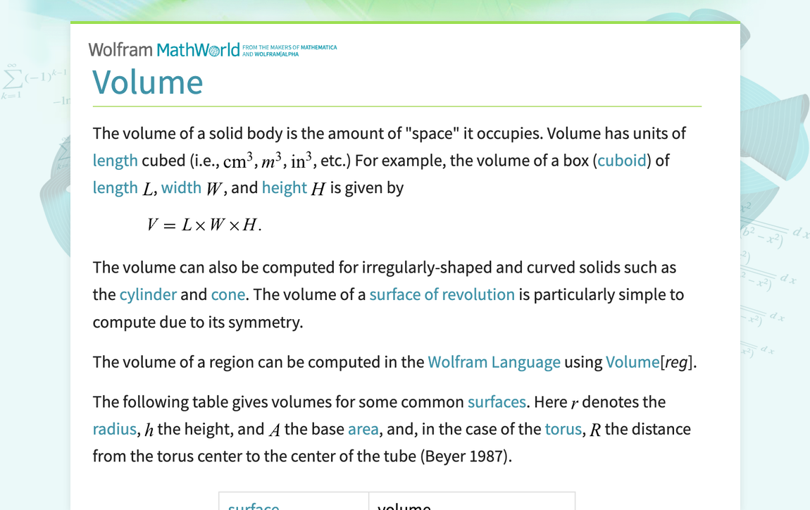 Volume -- from Wolfram MathWorld