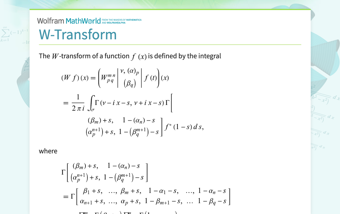 W-Transform -- from Wolfram MathWorld