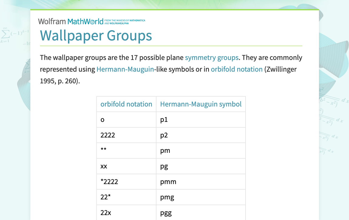 Wallpaper Groups -- from Wolfram MathWorld