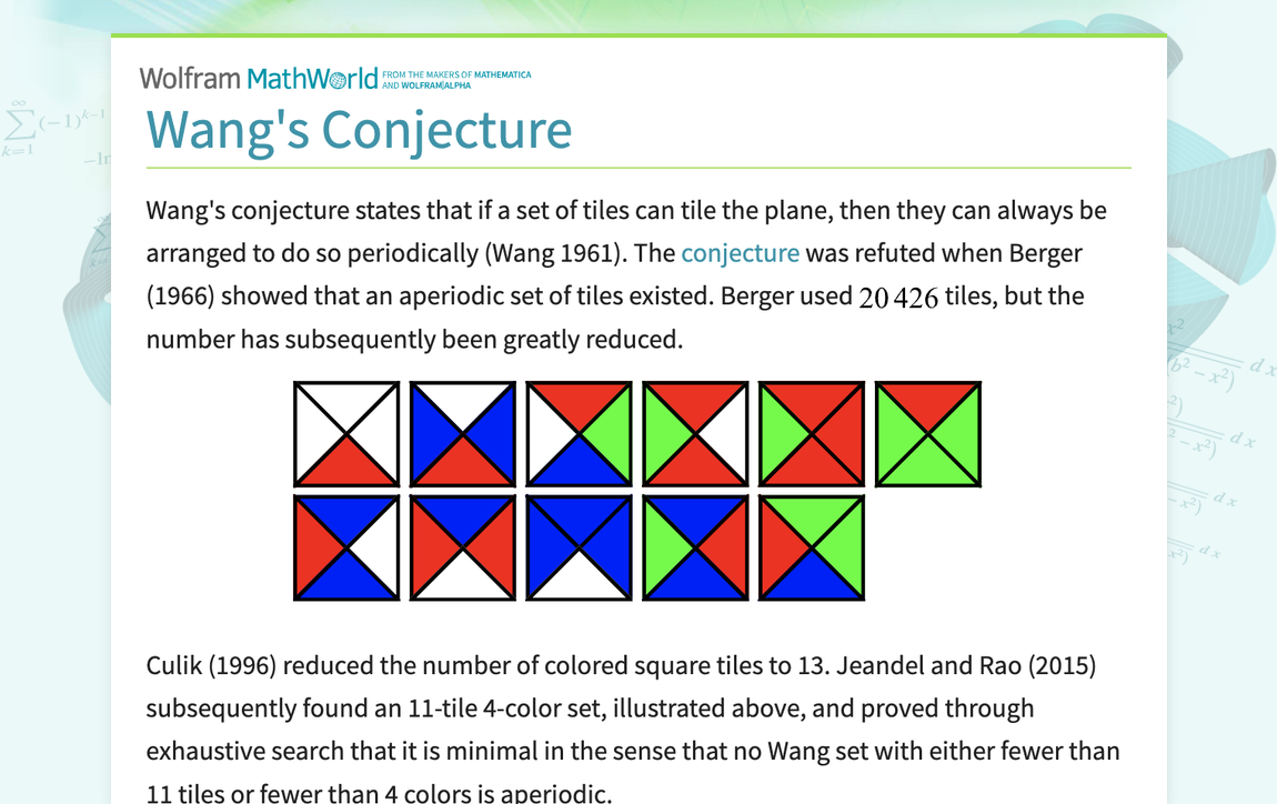 Wang's Conjecture -- from Wolfram MathWorld