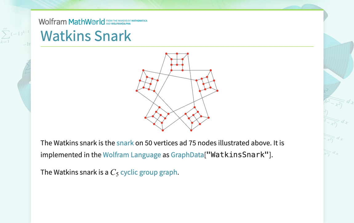 Watkins Snark -- from Wolfram MathWorld