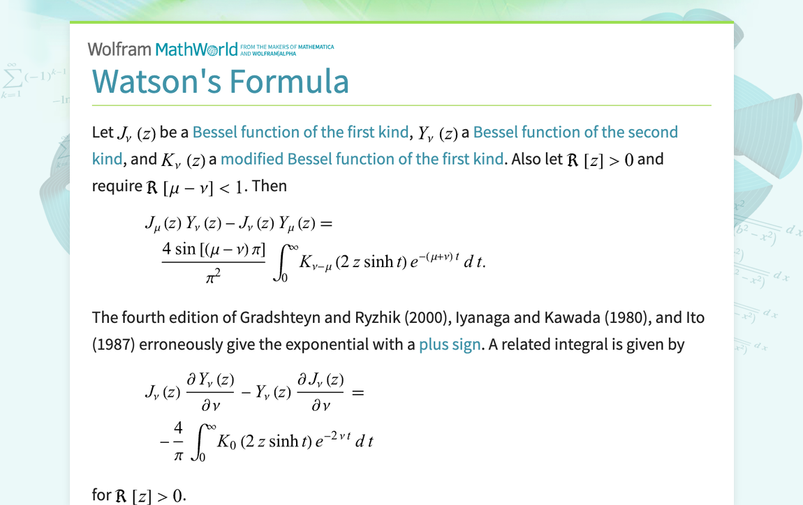 Watson's Formula -- from Wolfram MathWorld