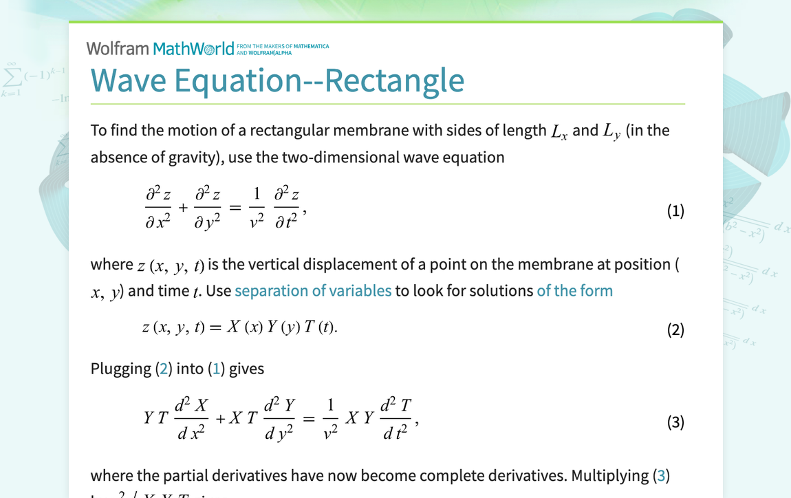 Wave Equation--Rectangle -- from Wolfram MathWorld
