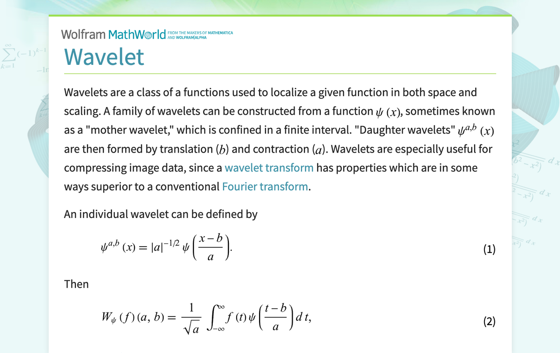 Wavelet -- from Wolfram MathWorld