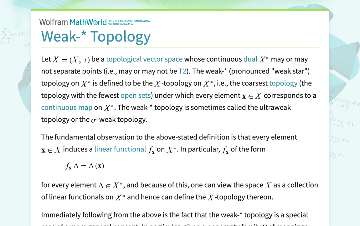 Weak-* Topology -- from Wolfram MathWorld