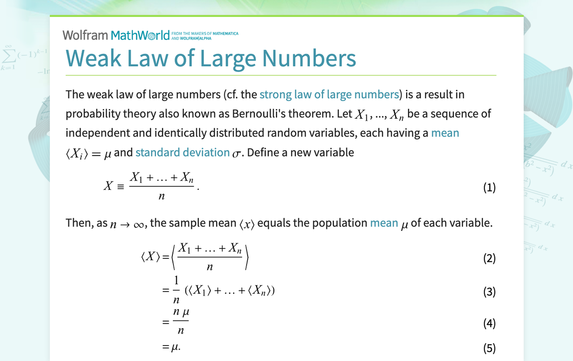 Weak Law of Large Numbers -- from Wolfram MathWorld