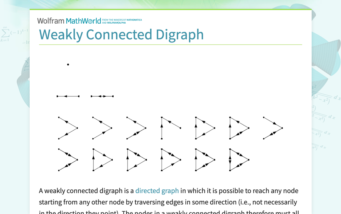 Weakly Connected Digraph -- from Wolfram MathWorld Weakly Connected Digraph -- from Wolfram MathWorld