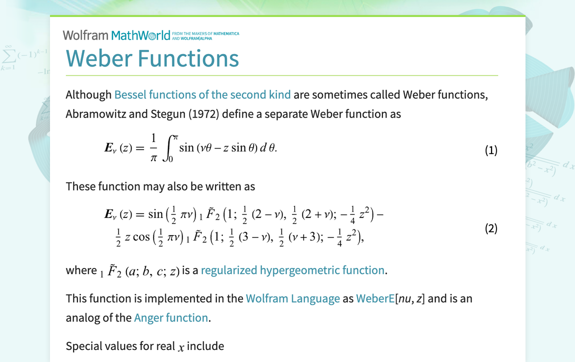 Weber Functions -- from Wolfram MathWorld