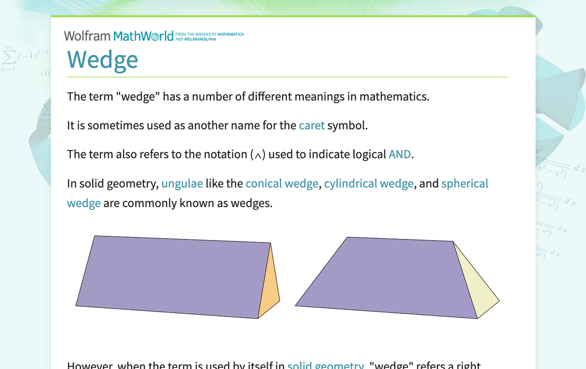 Wedge -- from Wolfram MathWorld