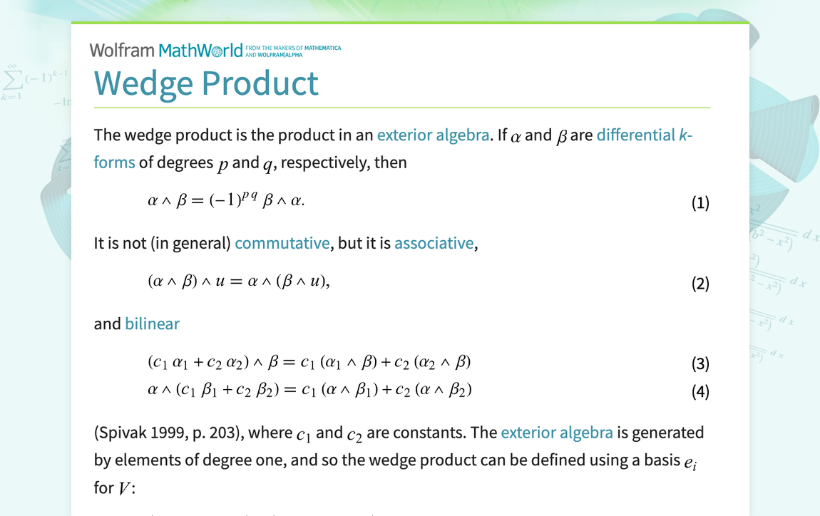 Wedge Product -- from Wolfram MathWorld