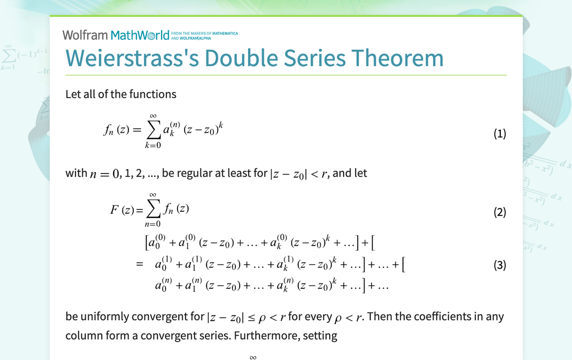 Weierstrass's Double Series Theorem -- from Wolfram MathWorld