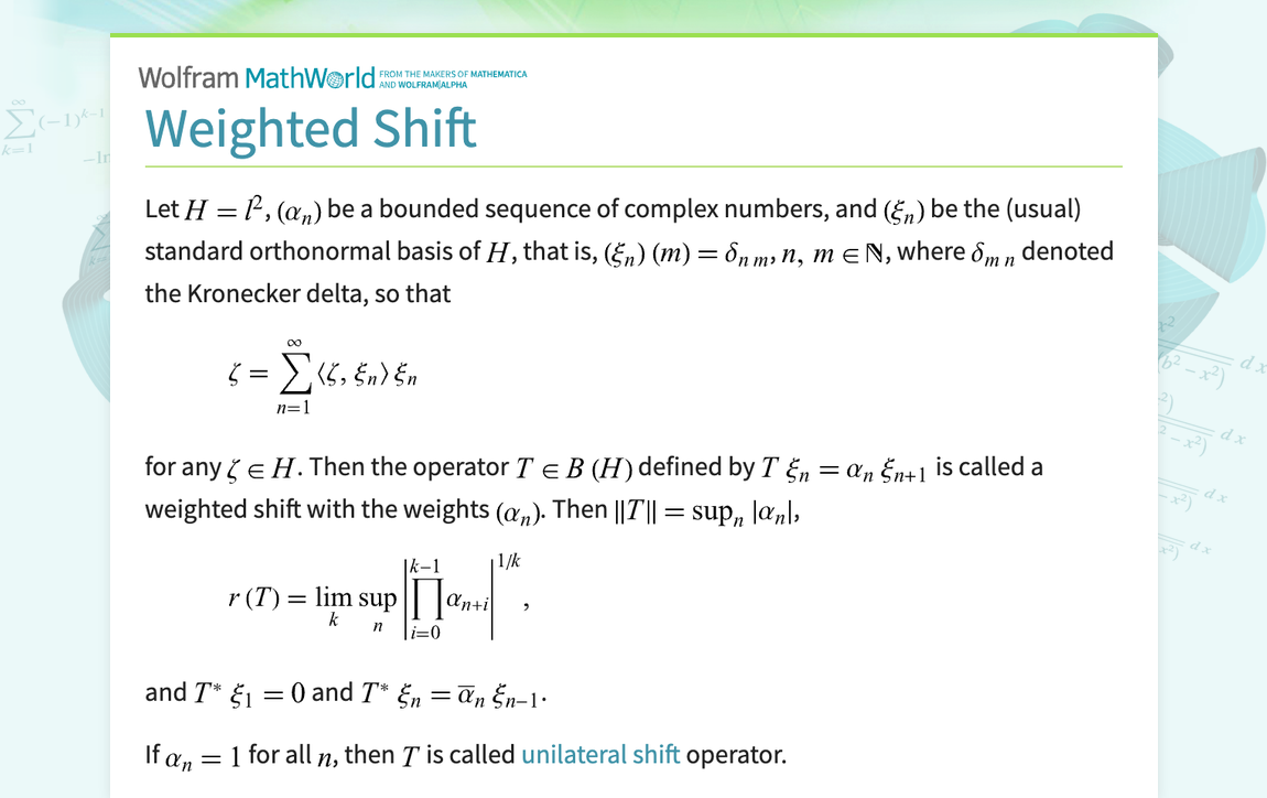 Weighted Shift -- from Wolfram MathWorld