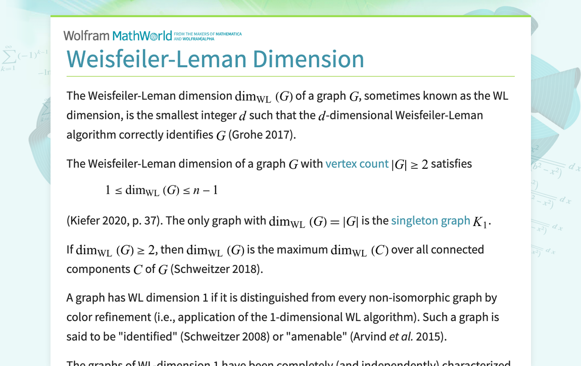 Weisfeiler-Leman Dimension -- from Wolfram MathWorld