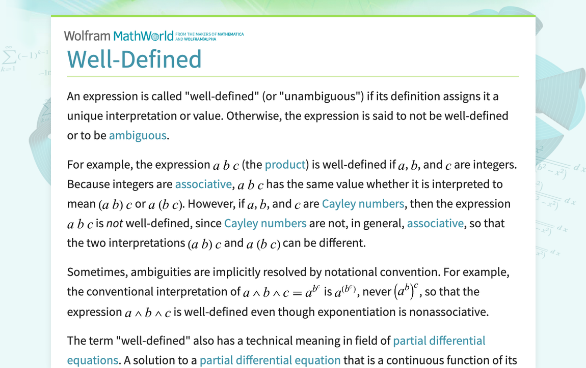 Well-Defined -- from Wolfram MathWorld