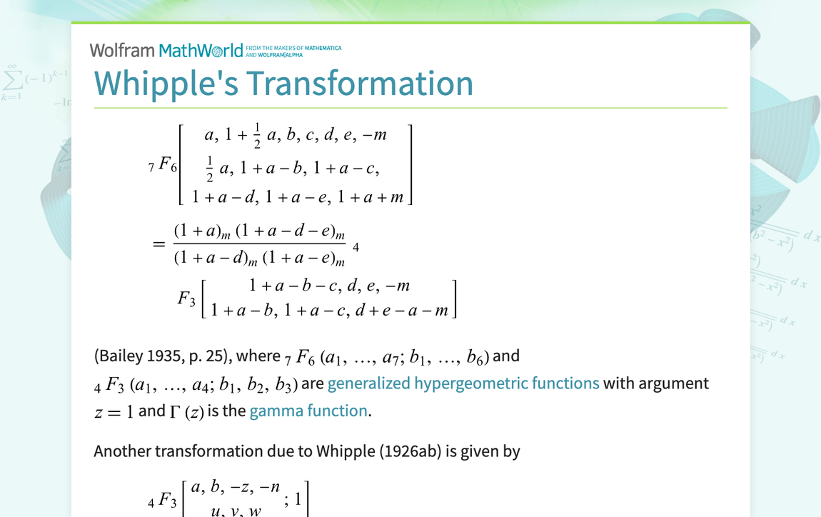 Whipple's Transformation -- from Wolfram MathWorld