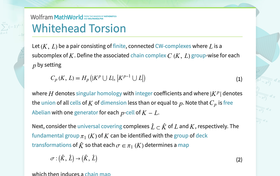 Whitehead Torsion -- from Wolfram MathWorld