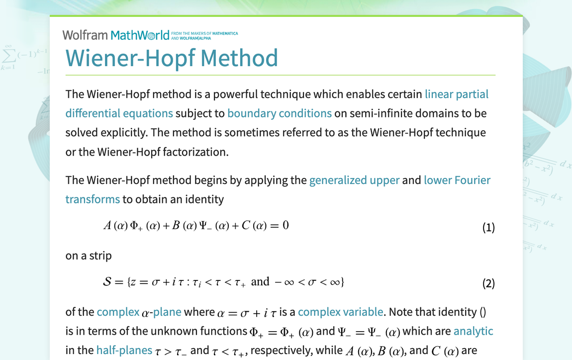 Wiener-Hopf Method -- from Wolfram MathWorld