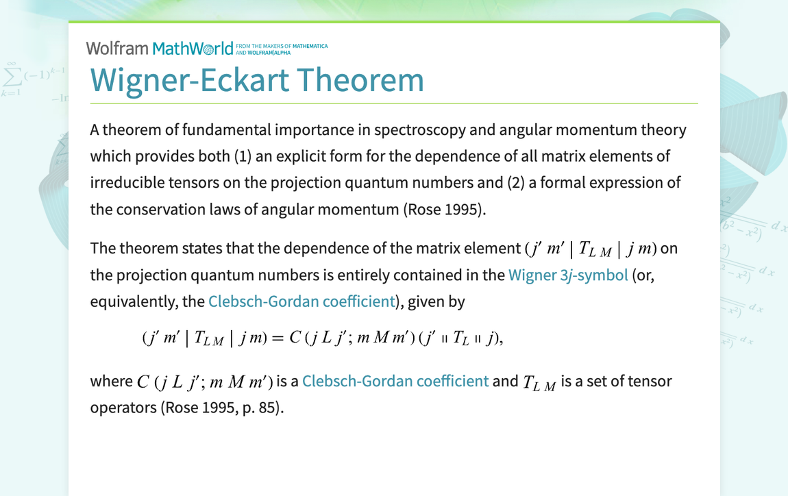 Wigner-Eckart Theorem -- from Wolfram MathWorld