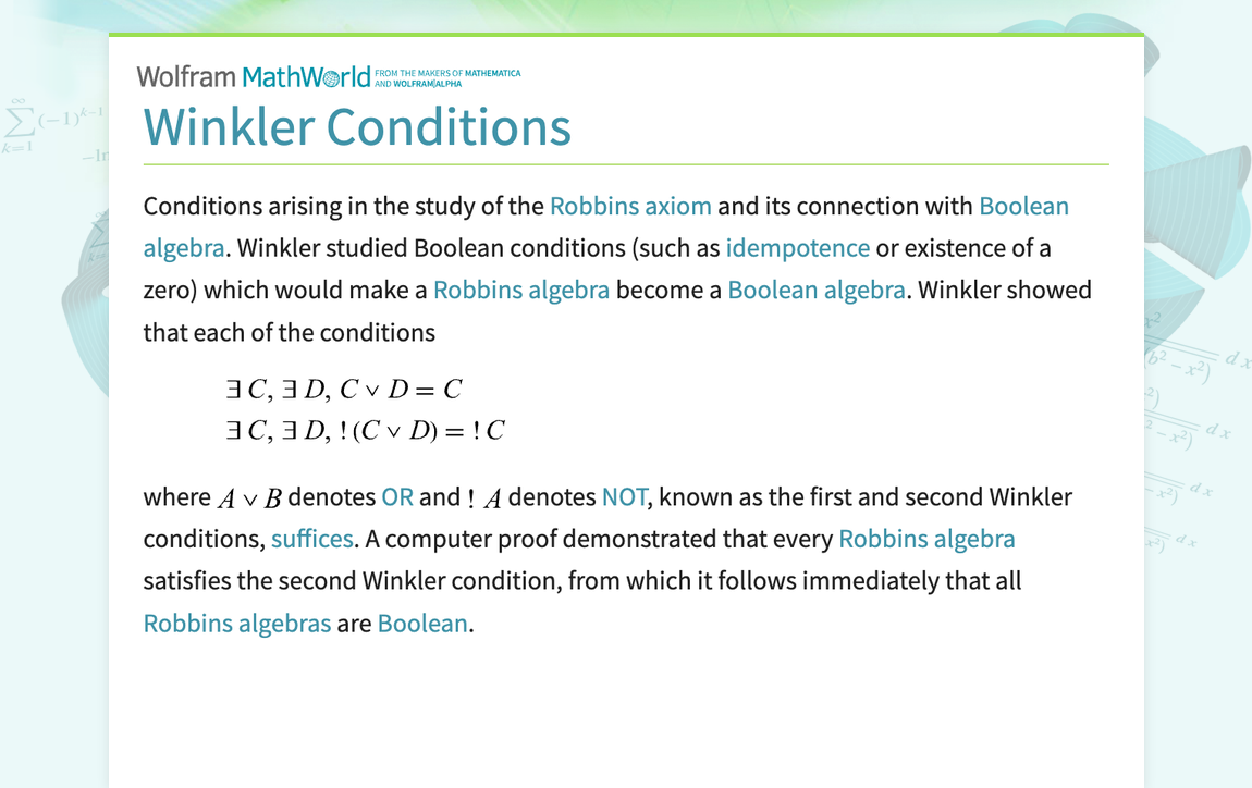 Winkler Conditions -- from Wolfram MathWorld
