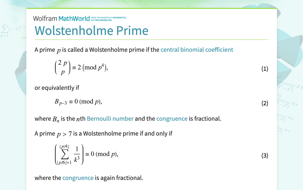 Wolstenholme Prime -- from Wolfram MathWorld