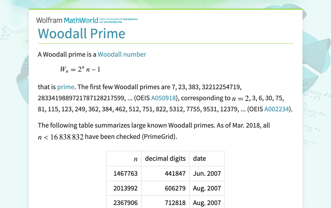 Woodall Prime -- from Wolfram MathWorld