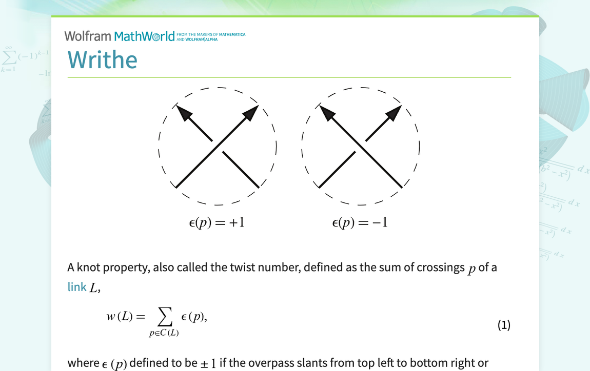 Writhe -- from Wolfram MathWorld
