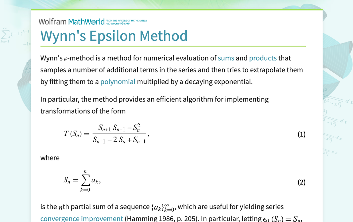 Wynn's Epsilon Method -- from Wolfram MathWorld
