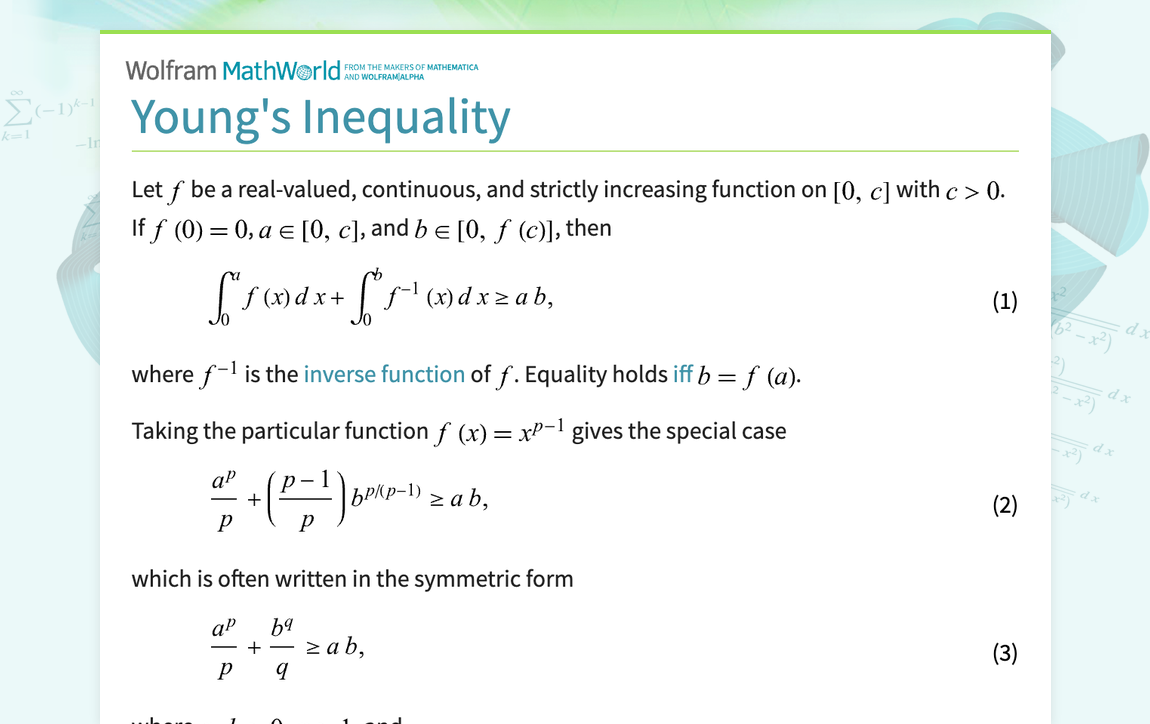 Young's Inequality -- from Wolfram MathWorld