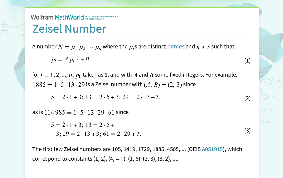 Zeisel Number -- from Wolfram MathWorld