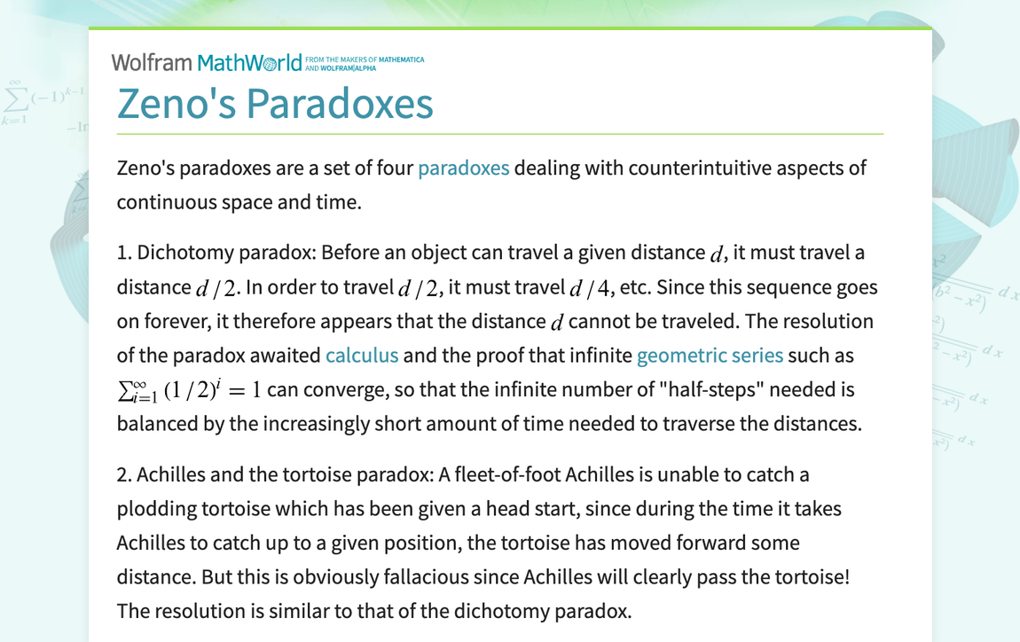 Zeno's Paradoxes -- from Wolfram MathWorld
