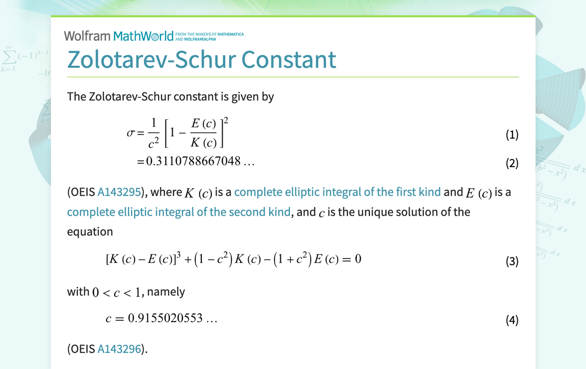 Zolotarev-Schur Constant -- from Wolfram MathWorld