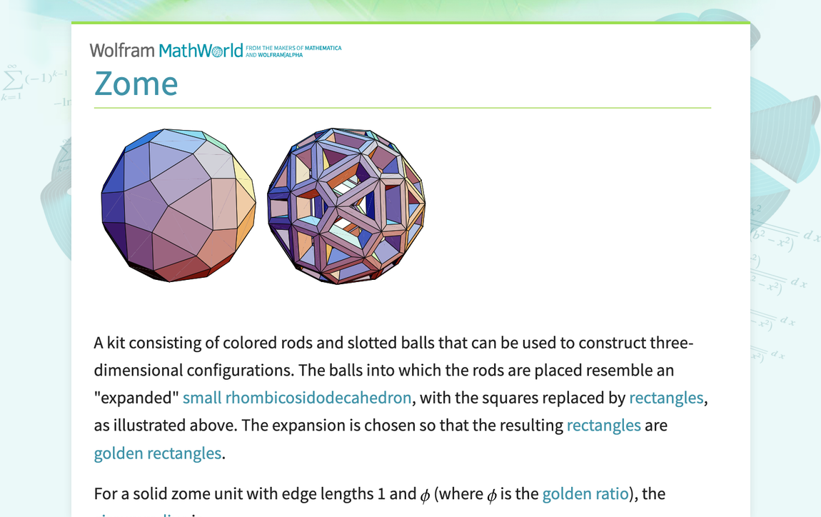 Zome -- from Wolfram MathWorld