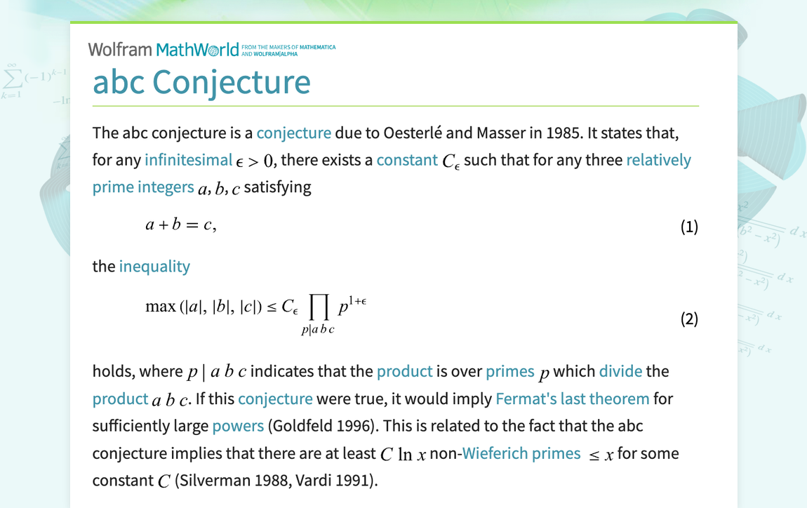 abc Conjecture -- from Wolfram MathWorld