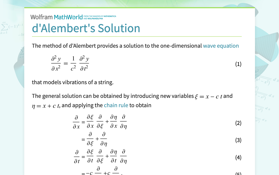d'Alembert's Solution -- from Wolfram MathWorld