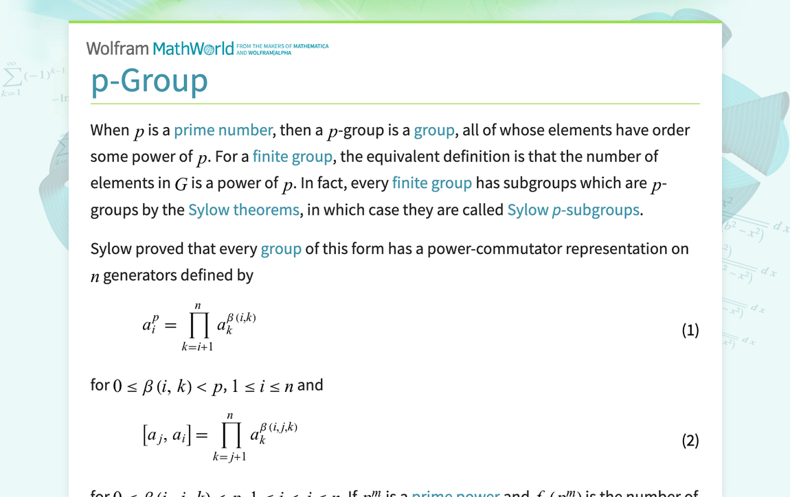 p-Group -- from Wolfram MathWorld