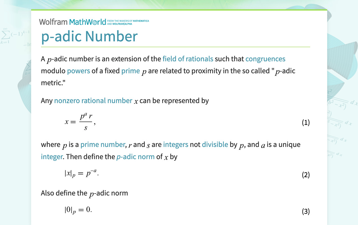 p-adic Number -- from Wolfram MathWorld