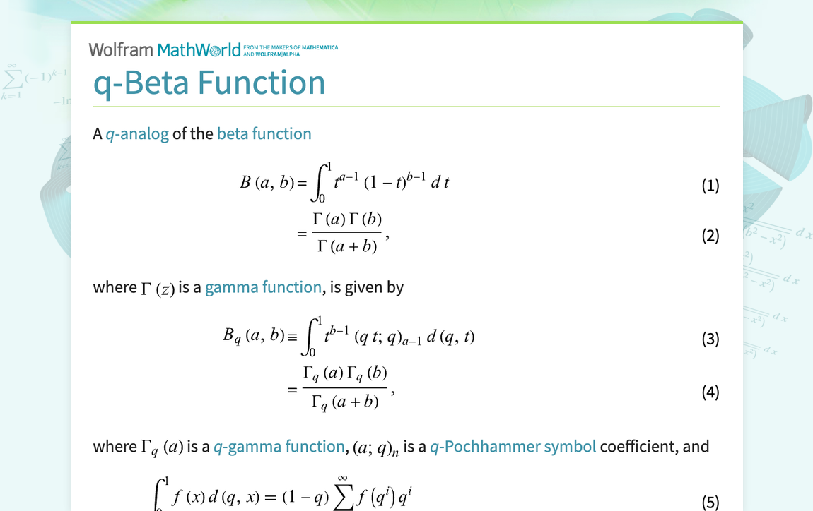 q-Beta Function -- from Wolfram MathWorld