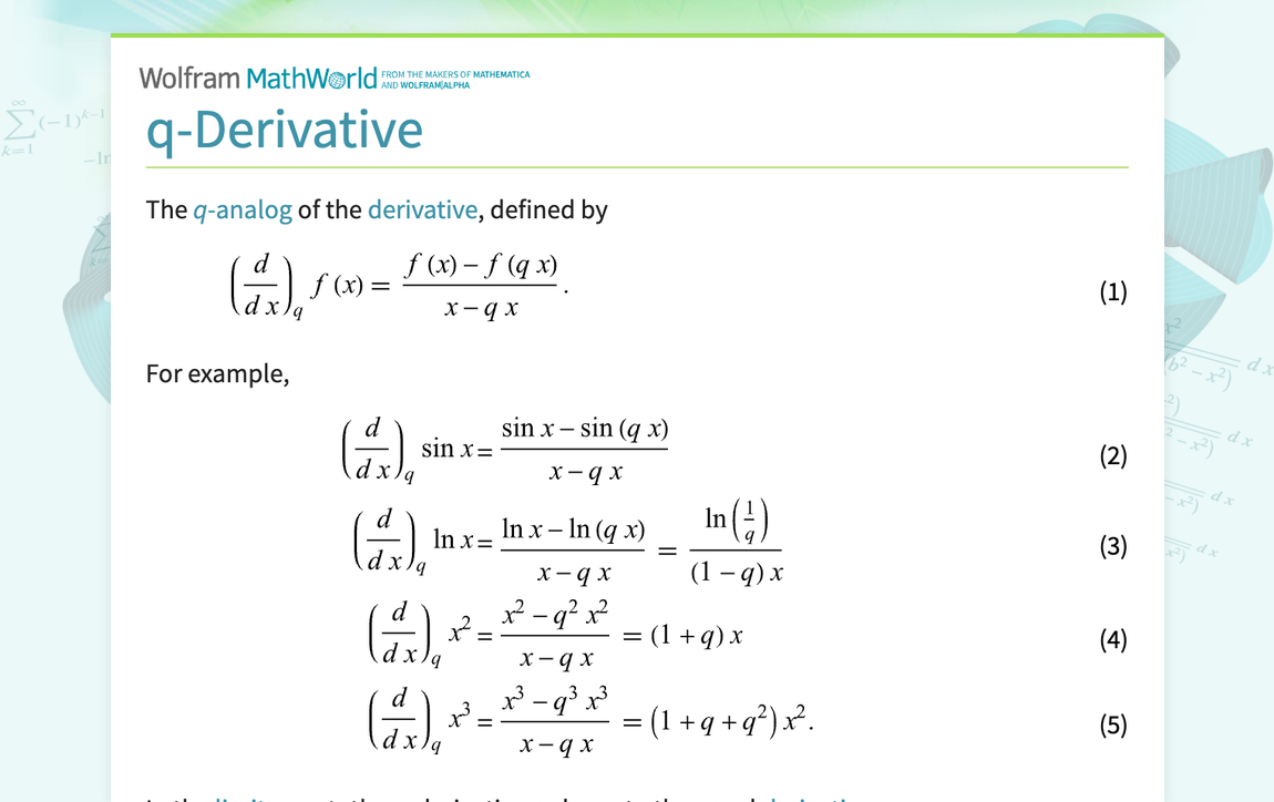 q-Derivative -- from Wolfram MathWorld