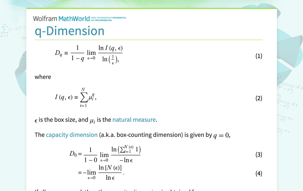 q-Dimension -- from Wolfram MathWorld