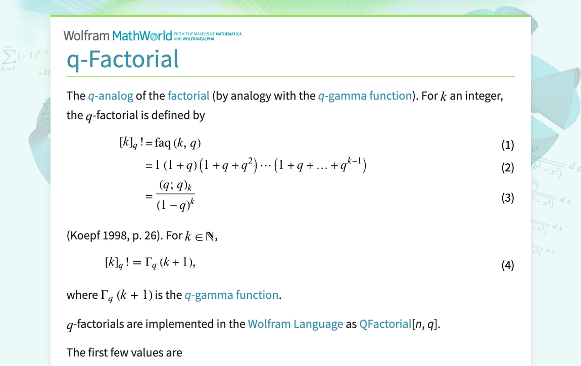 Q Factorial From Wolfram Mathworld