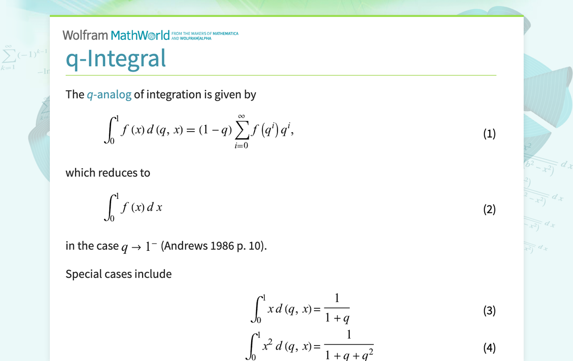 q-Integral -- from Wolfram MathWorld