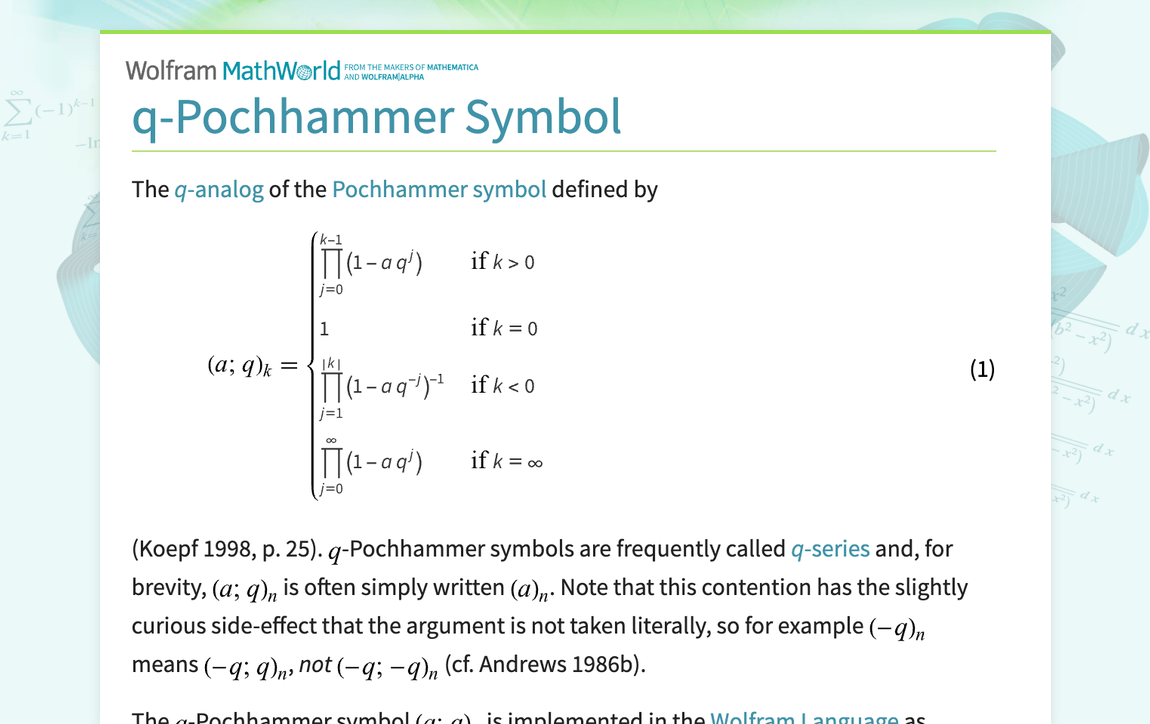 Q Pochhammer Symbol From Wolfram Mathworld