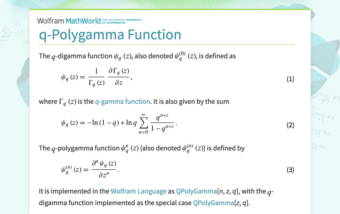q-Polygamma Function -- from Wolfram MathWorld