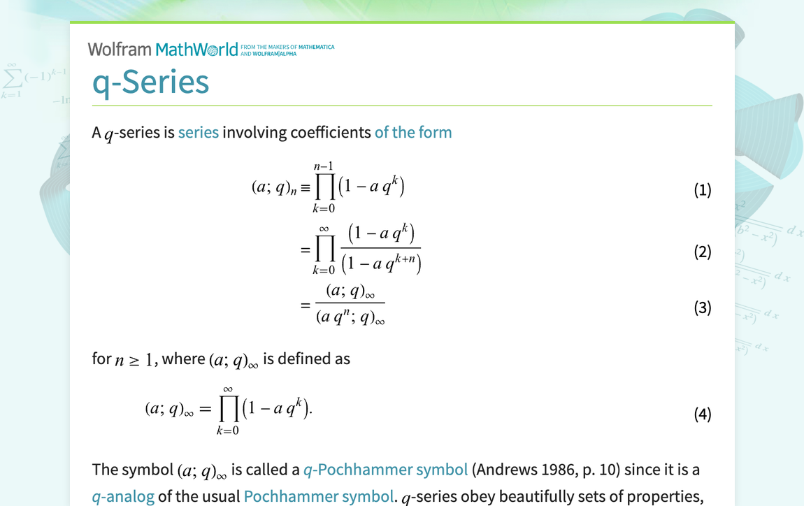 q-Series -- from Wolfram MathWorld