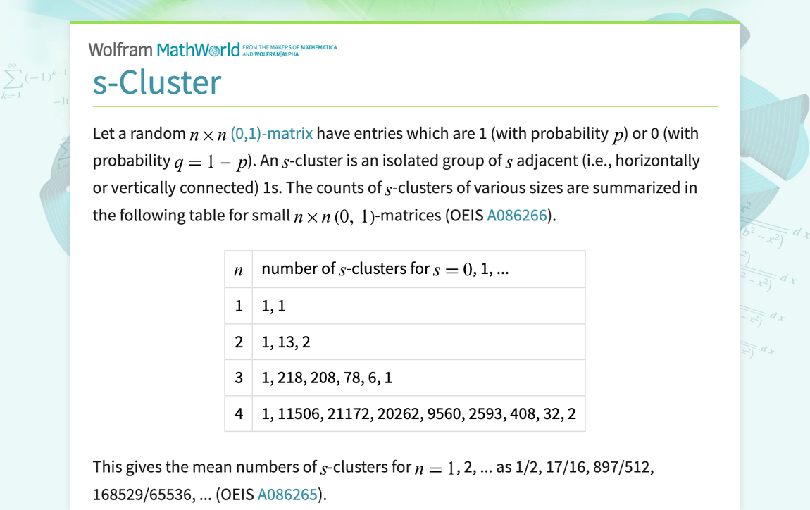 s-Cluster -- from Wolfram MathWorld